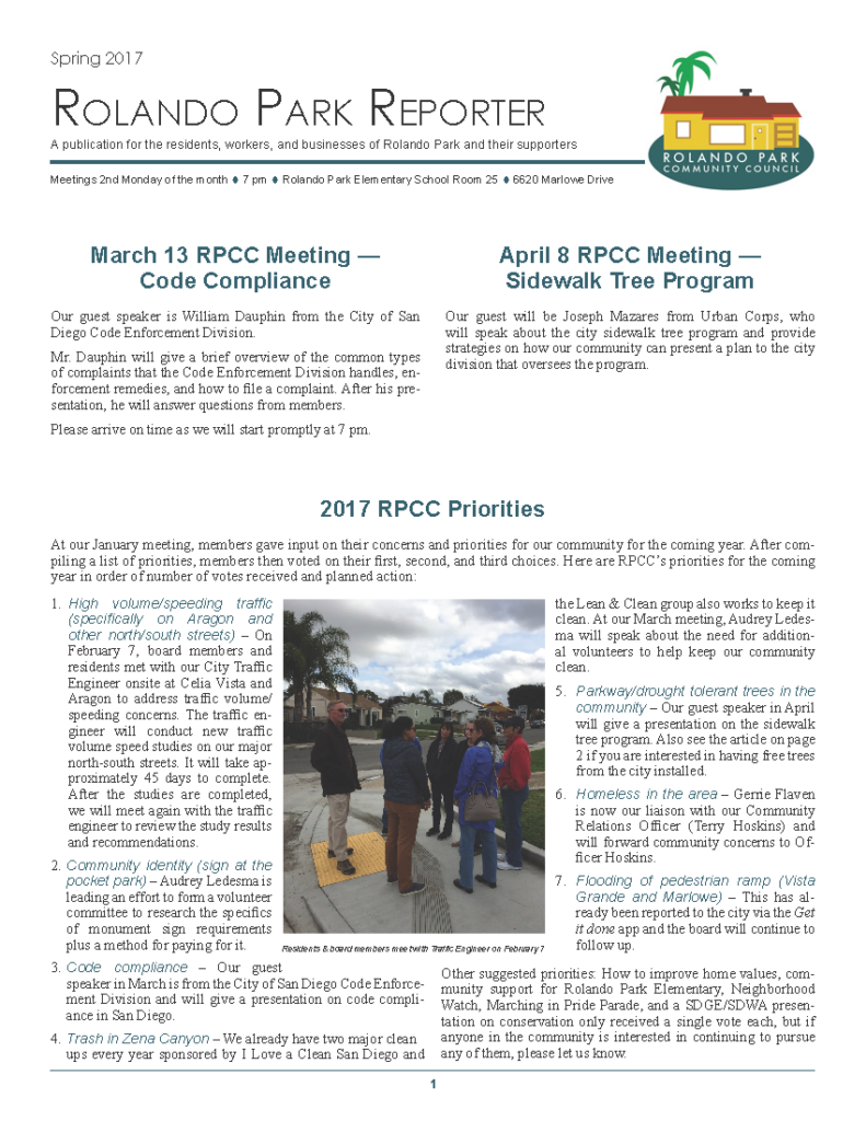 Rolando Park Reporter – Spring 2017 | Rolando Park Community Council
